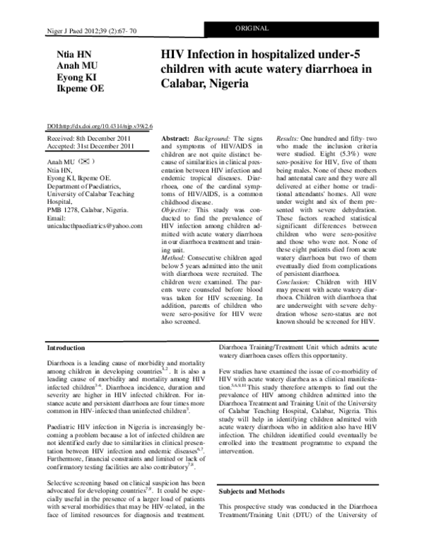(PDF) HIV Infection in hospitalized under-5 children with acute watery ...