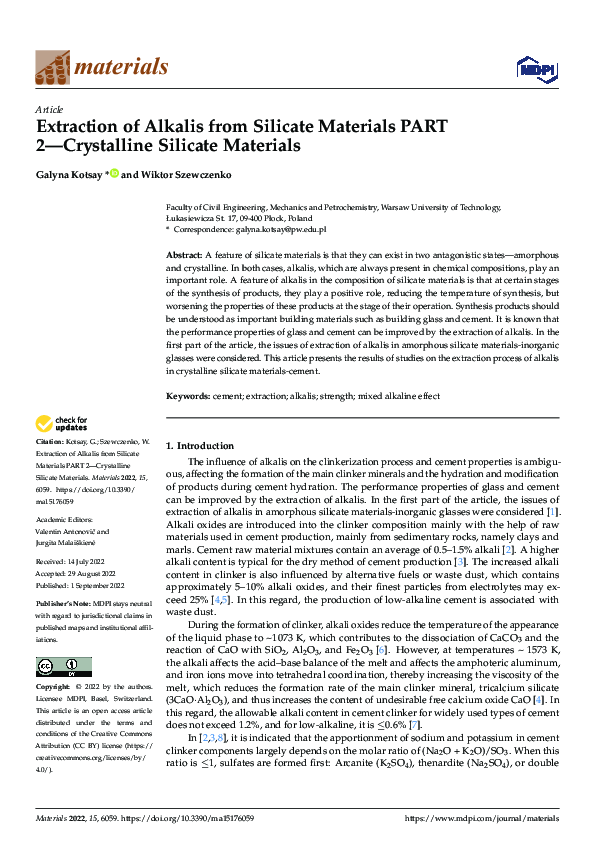 (PDF) Extraction of Alkalis from Silicate Materials PART 2—Crystalline ...