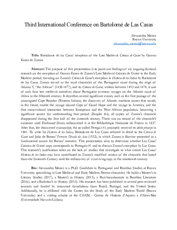 (PDF) Bartolomé de las Casas’ reception of the Late Medieval Crónica de ...