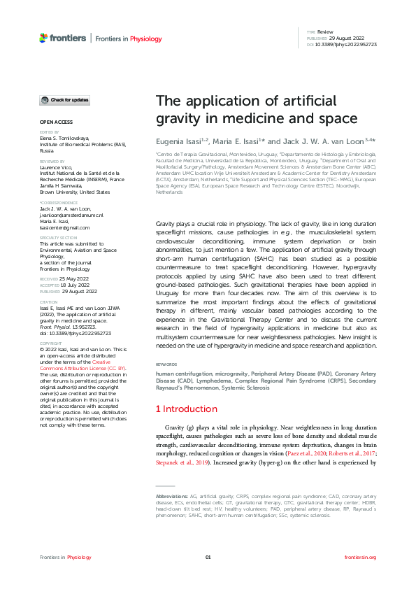 (PDF) The application of artificial gravity in medicine and space