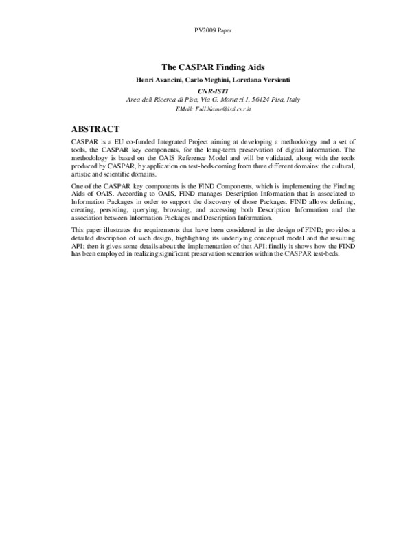 (PDF) The CASPAR Finding Aids