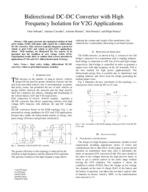 Pdf Bidirectional Dc Dc Converter With High Frequency Isolation For