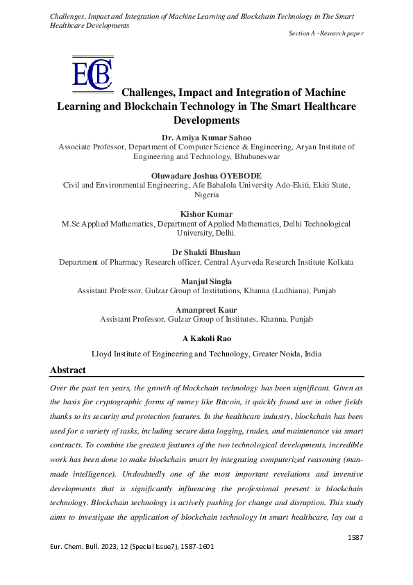 (PDF) Challenges, Impact and Integration of Machine Learning and Blockchain Technology in The ...