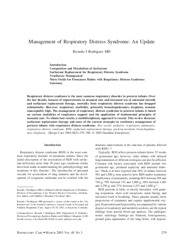 (PDF) Management of respiratory distress syndrome: An update