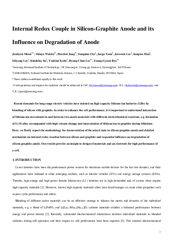 (PDF) Internal Redox Couple in Silicon-Graphite Anode and its Influence ...