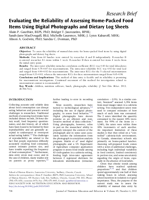 (PDF) Evaluating the Reliability of Assessing Home-Packed Food Items ...