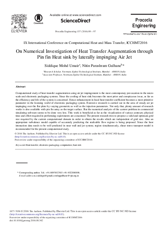 (PDF) On Numerical Investigation of Heat Transfer Augmentation through ...
