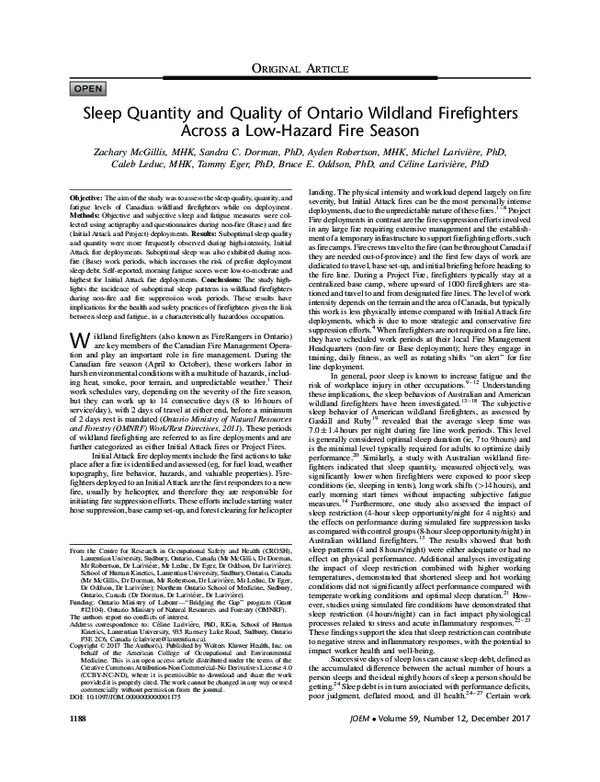 (PDF) Sleep Quantity and Quality of Ontario Wildland Firefighters ...