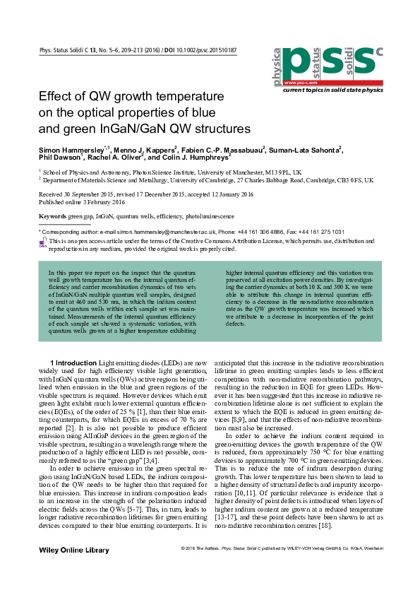 (PDF) Effect of QW growth temperature on the optical properties of blue ...