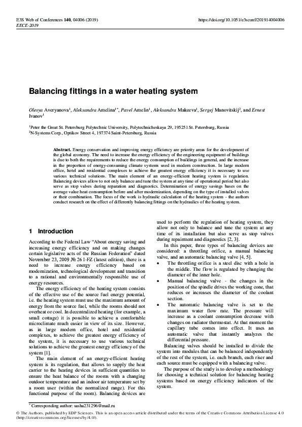 (PDF) Balancing fittings in a water heating system