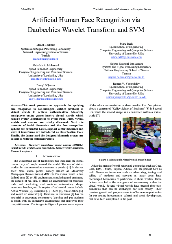 Pdf Artificial Human Face Recognition Via Daubechies Wavelet Transform And Svm