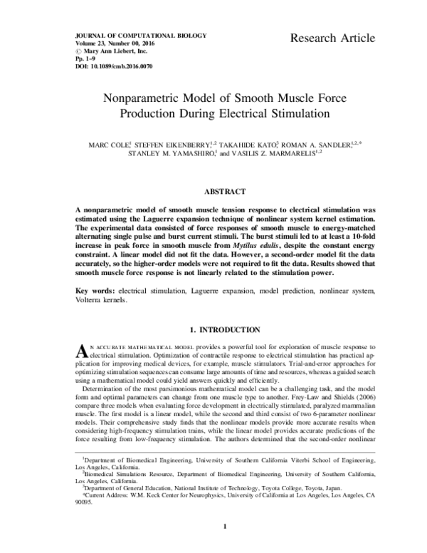 (PDF) Nonparametric Model of Smooth Muscle Force Production During Electrical Stimulation ...