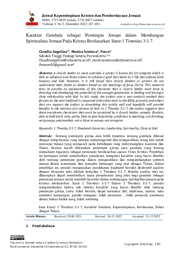 (PDF) Karakter Gembala sebagai Pemimpin Jemaat dalam Membangun ...
