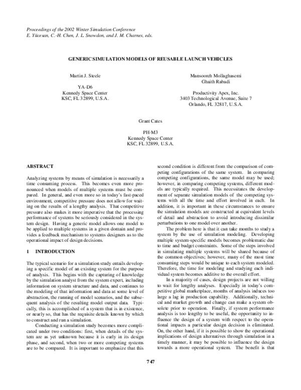 (PDF) Generic simulation models of reusable launch vehicles