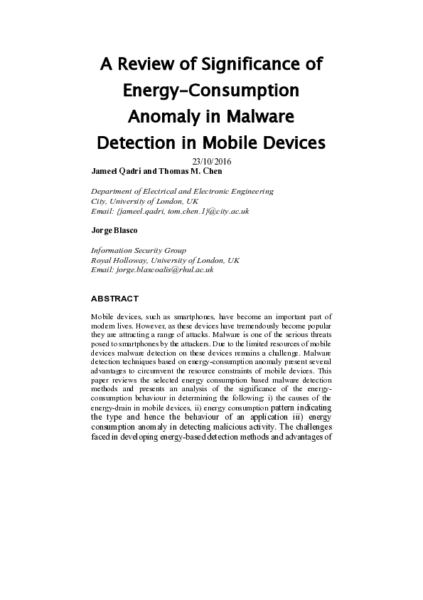 Pdf A Review Of Significance Of Energy Consumption Anomaly In Malware