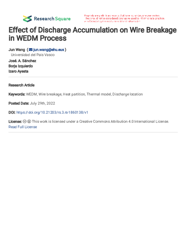 (PDF) Effect of discharge accumulation on wire breakage in WEDM process