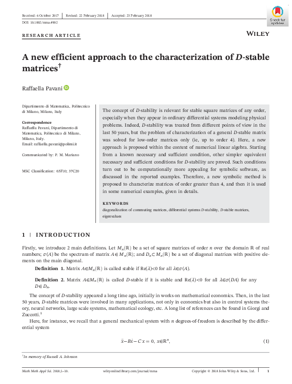 (PDF) A new efficient approach to the characterization of D -stable matrices