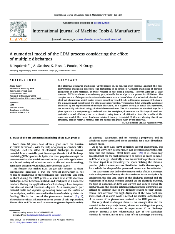 (PDF) A numerical model of the EDM process considering the effect of multiple discharges