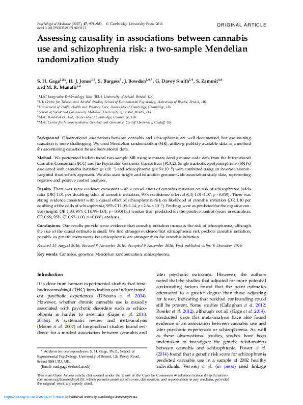 (PDF) Assessing causality in associations between cannabis use and schizophrenia risk: a two ...