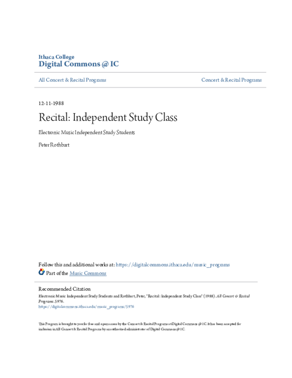 (PDF) Recital: Independent Study Class