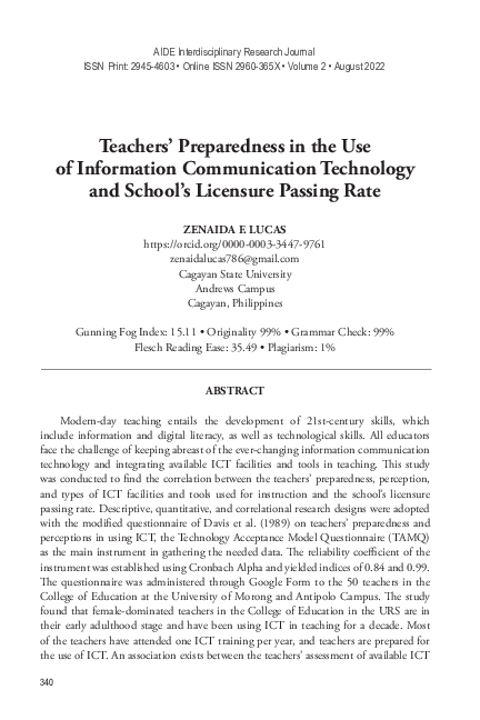 (PDF) Teachers’ Preparedness in the Use of Information Communication ...