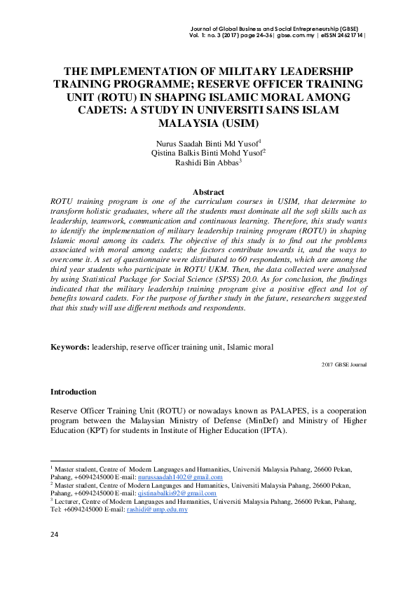 (PDF) The Implementation of Military Leadership Training Programme ...