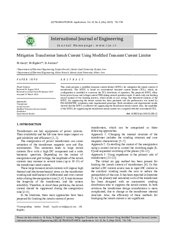 Pdf Mitigation Transformer Inrush Current Using Modified Transient Current Limiter