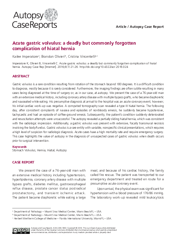 (PDF) Acute gastric volvulus: a deadly but commonly forgotten ...