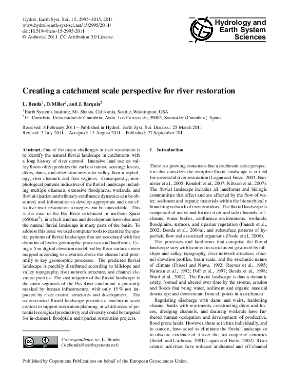 (PDF) Creating a catchment scale perspective for river restoration