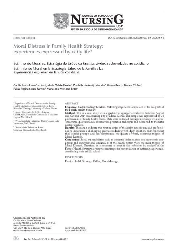 (PDF) Moral Distress in Family Health Strategy: experiences expressed ...