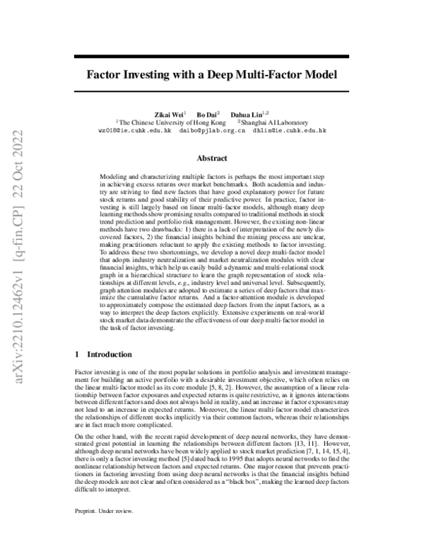 (PDF) Factor Investing with a Deep Multi-Factor Model