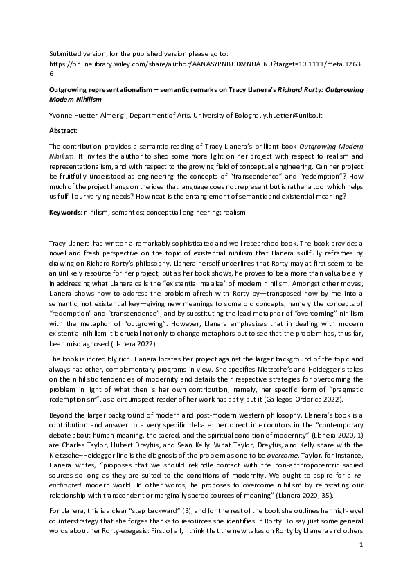 (PDF) Outgrowing representationalism - semantic remarks on Tracy ...