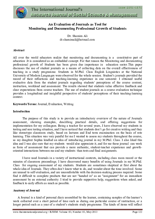 (PDF) An Evaluation of Journals as Tool forMonitoring and Documenting ...