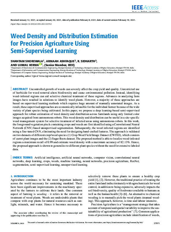 (PDF) Weed Density and Distribution Estimation for Precision Agriculture Using Semi-Supervised ...