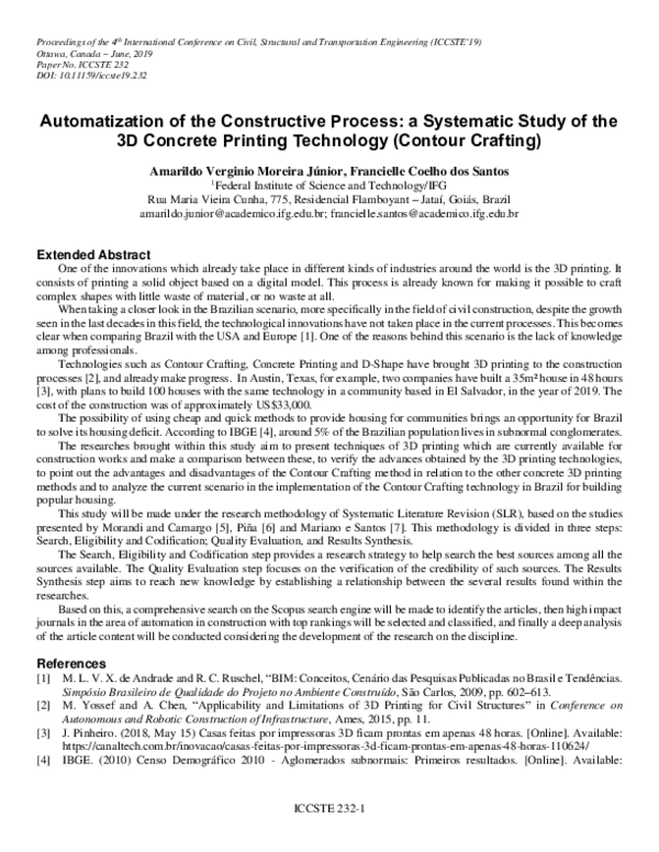 (PDF) Automatization of the Constructive Process: a Systematic Study of the 3D Concrete Printing ...