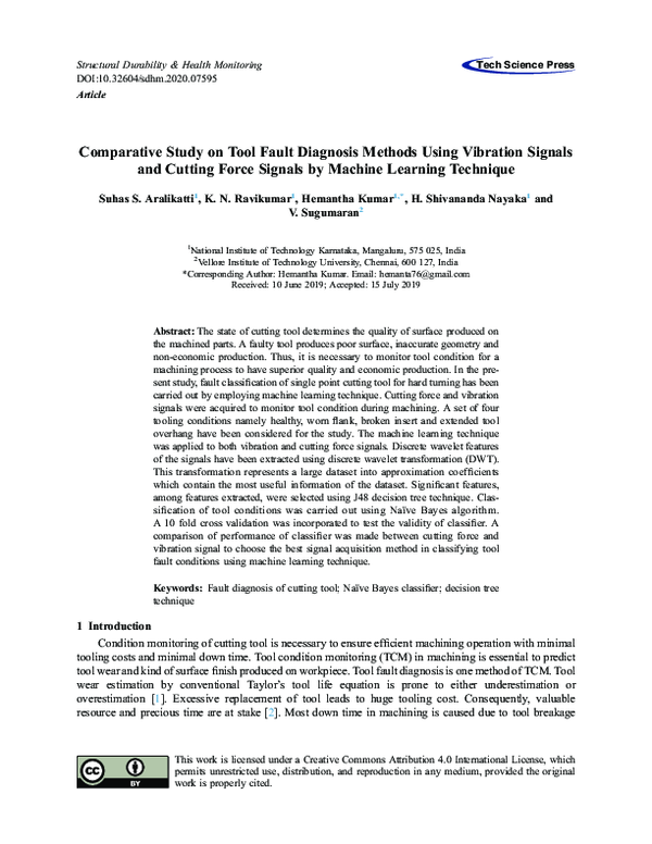 (PDF) Comparative Study on Tool Fault Diagnosis Methods Using Vibration ...