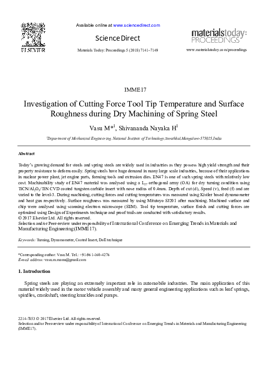 Pdf Investigation Of Cutting Force Tool Tip Temperature And Surface