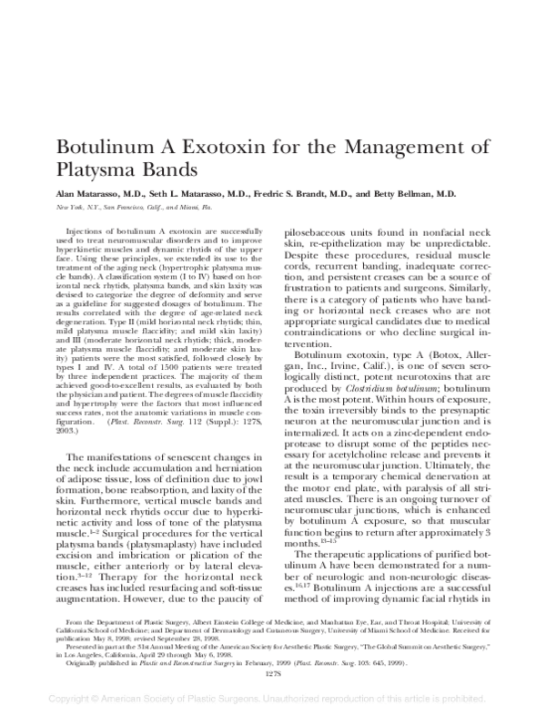 (PDF) Botulinum A Exotoxin for the Management of Platysma Bands
