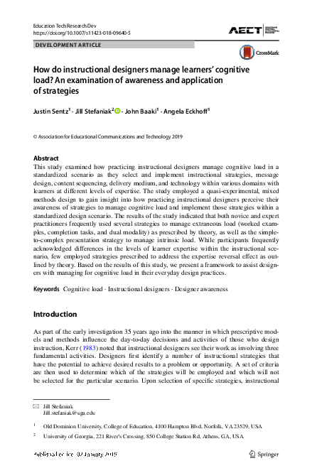 (PDF) How do instructional designers manage learners’ cognitive load? An examination of ...