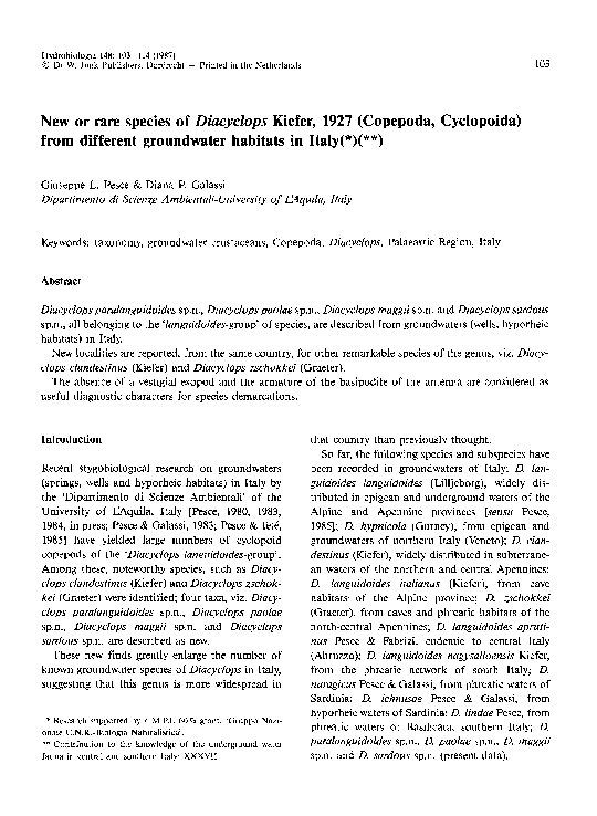 (PDF) New or rare species of Diacyclops Kiefer, 1927 (Copepoda ...