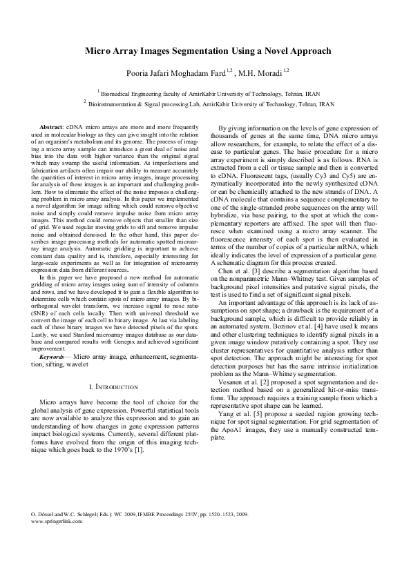 Pdf Micro Array Images Segmentation Using A Novel Approach