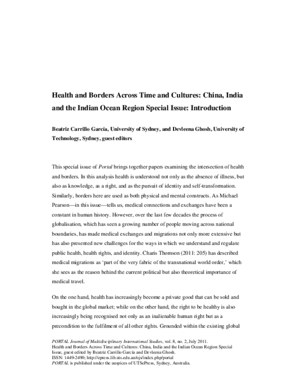 (PDF) Health and Borders across Time and Cultures: Introduction