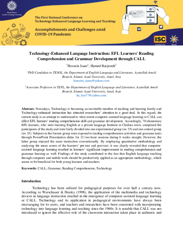 (PDF) Technology-Enhanced Language Instruction: EFL Learners' Reading Comprehension and Grammar ...