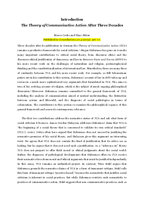 (PDF) The Theory of Communicative Action After Three Decades