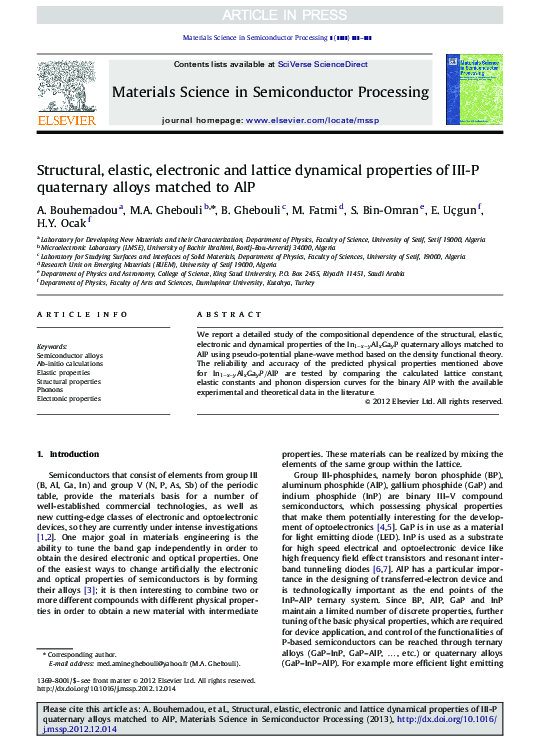 (PDF) Structural, elastic, electronic and lattice dynamical properties ...