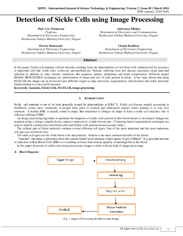 (PDF) Detection of Sickle Cells using Image Processing