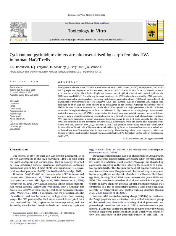 (PDF) Cyclobutane pyrimidine dimers are photosensitised by carprofen ...