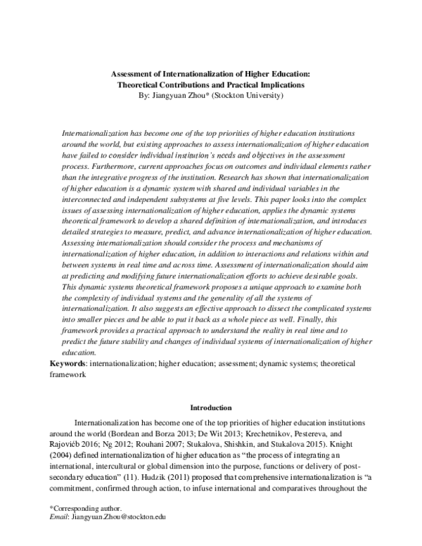 (PDF) Assessment of Internationalization of Higher Education ...