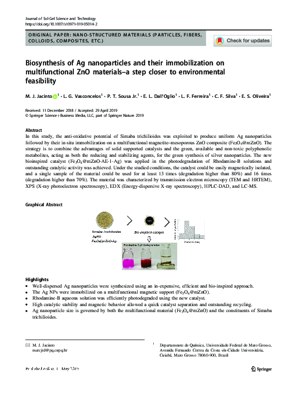 (PDF) Biosynthesis of Ag nanoparticles and their immobilization on multifunctional ZnO materials ...