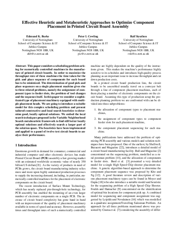 Pdf Effective Heuristic And Metaheuristic Approaches To Optimize Component Placement In 